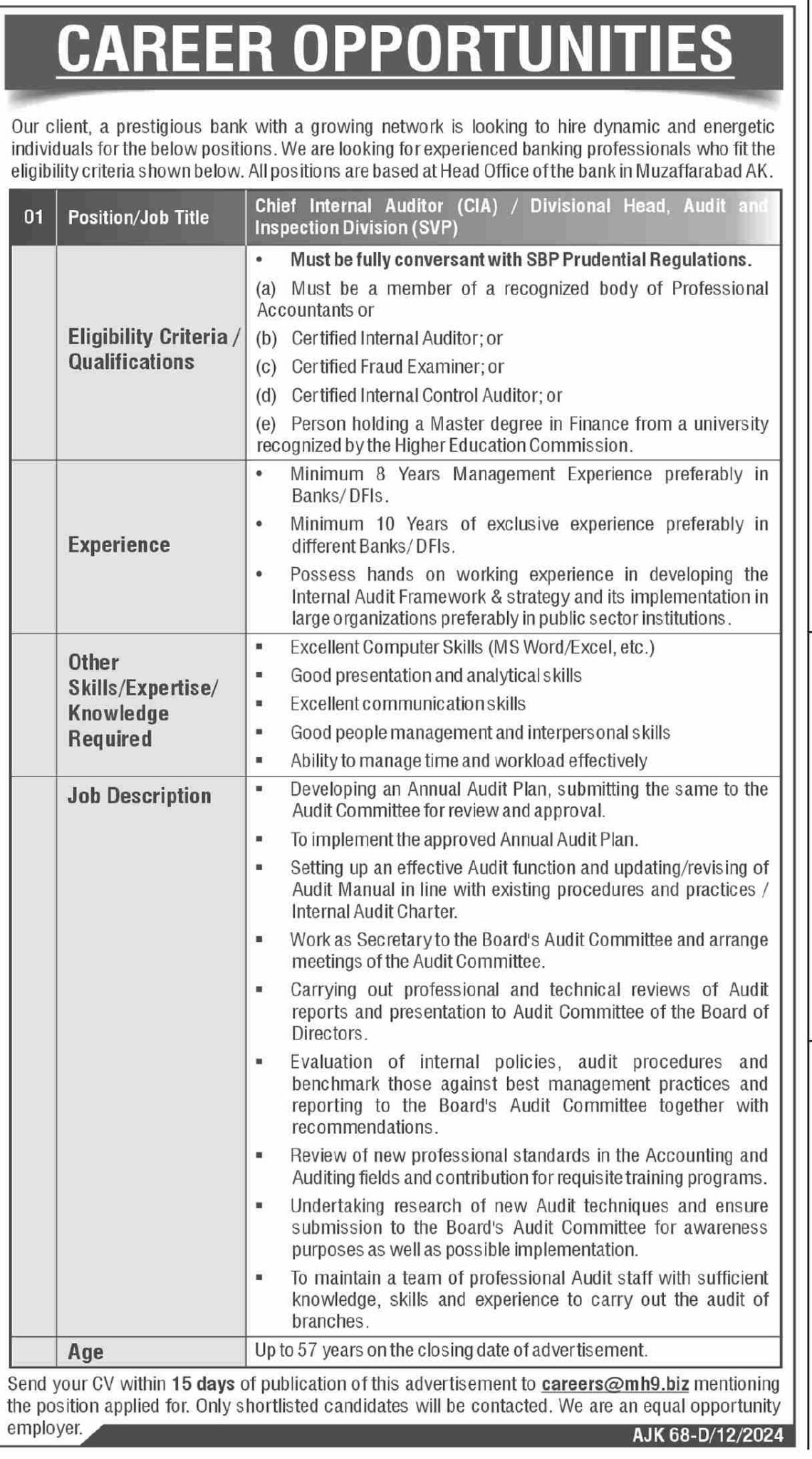 Latest Commercial Bank Accounting Job 2025 Muzaffarabad